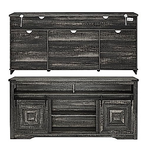 Okvnbjk TV Stand for 75+ inch TV, 66" Farmhouse Entertainment Center w/Adjustable Shelves & Sliding Barn Doors, Tall TV Console for Living Room, Game Room, Black Media Console w/Storage, Dark Oak