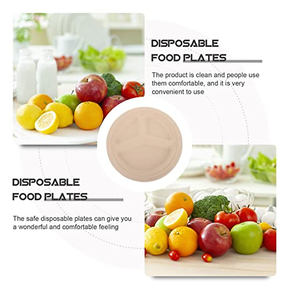 Cabilock 20pcs Degradable dinner plate 2 biodegradable paper plates Sectional Meal Tray dessert plate wedding paper plates 3 sectional round serving tray cereals clamshell wheat straw food