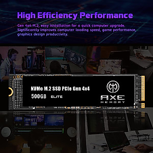 AXE MEMORY Elite Internal SSD 500GB Gen4 PCIe NVMe M.2 2280 Solid State Drive - Read Up to 7,000MB/s Write, Up to 3,000MB/s DDR4 512MB DRAM Cache