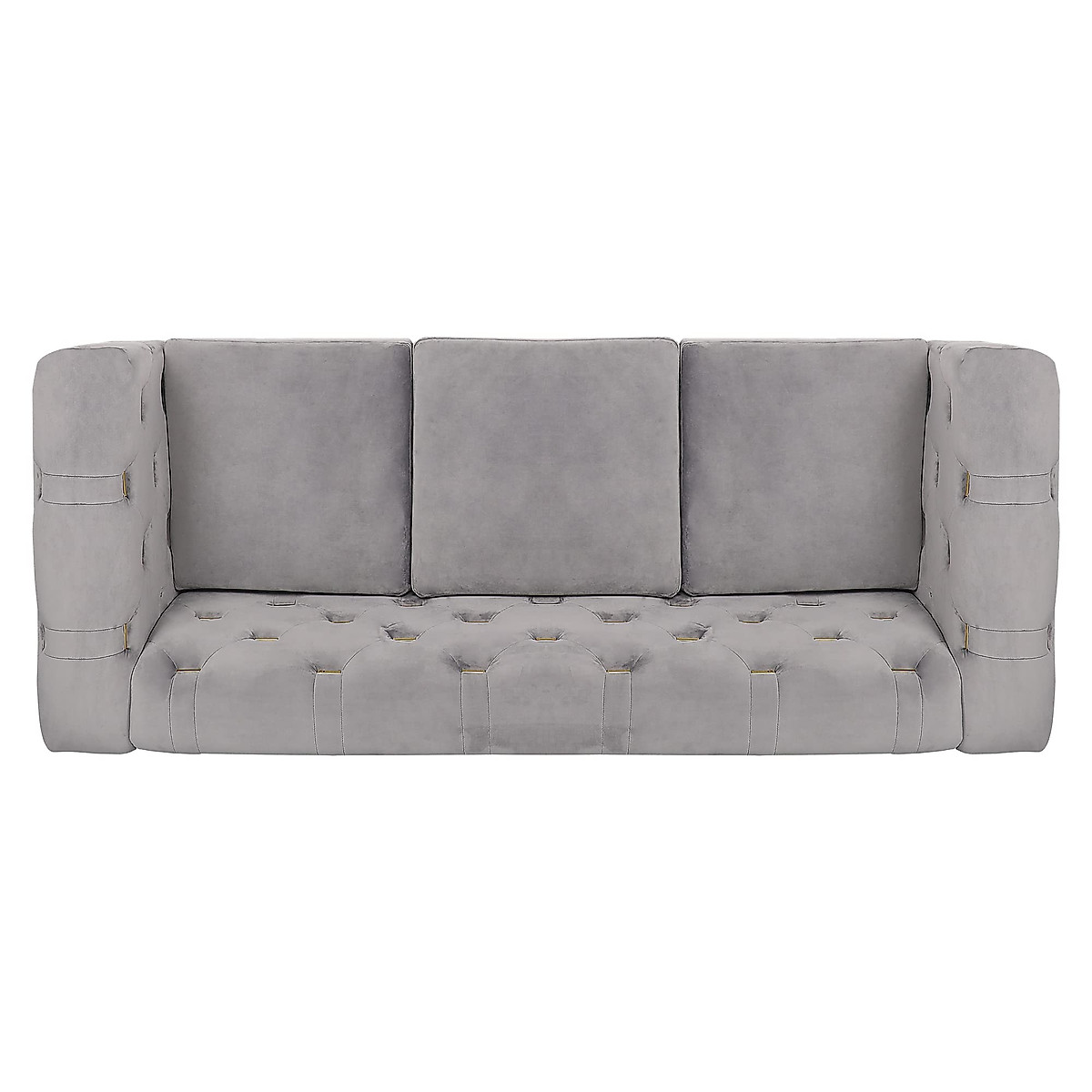 LEVNARY Modern Chesterfield Sofa, Velvet Button Tufted Upholstered 3 Seater Couch, 84 Inches Settee Sofa with High Arm and Golden Metal Legs, Couches for Living Room Bedroom Office (Gray)