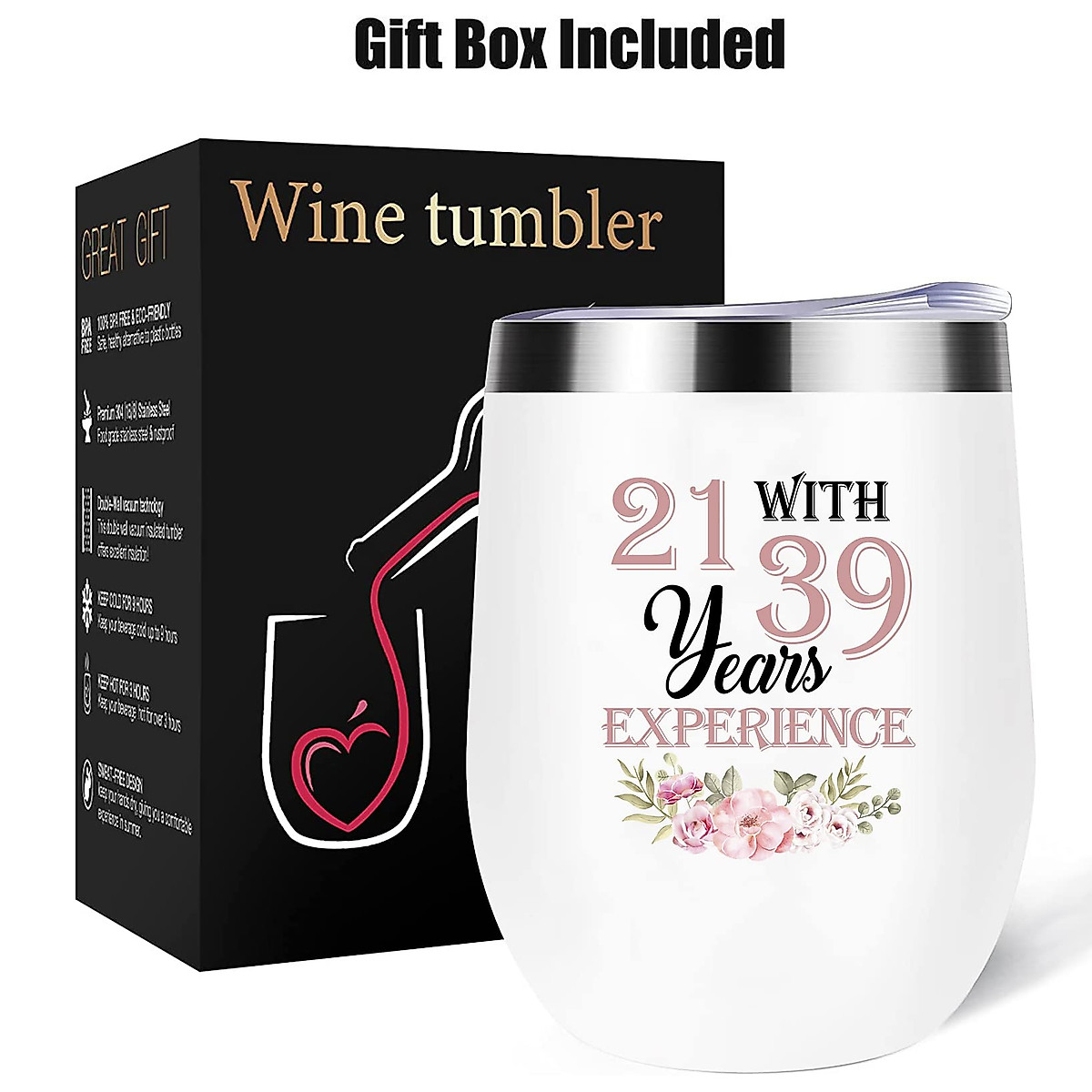 Jevuta 60th Birthday Gifts For Women, 60th Birthday Decorations, 60th Birthday Wine Tumbler, 60th Birthday Gift Ideas, Birthday Gift For Turning 60, 1963 Gifts For Women, Mom, Wife (12oz)