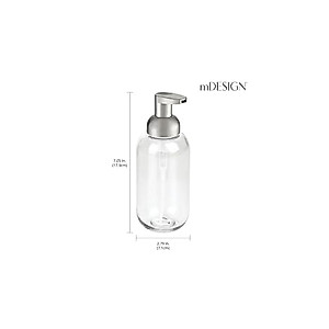 mDesign Round Plastic Refillable Foaming Soap Dispenser Pump Bottle for Kitchen Countertop and Sink - Vintage-Inspired, Compact Container Design - Twain Collection - 2 Pack - Clear/Brushed Chrome