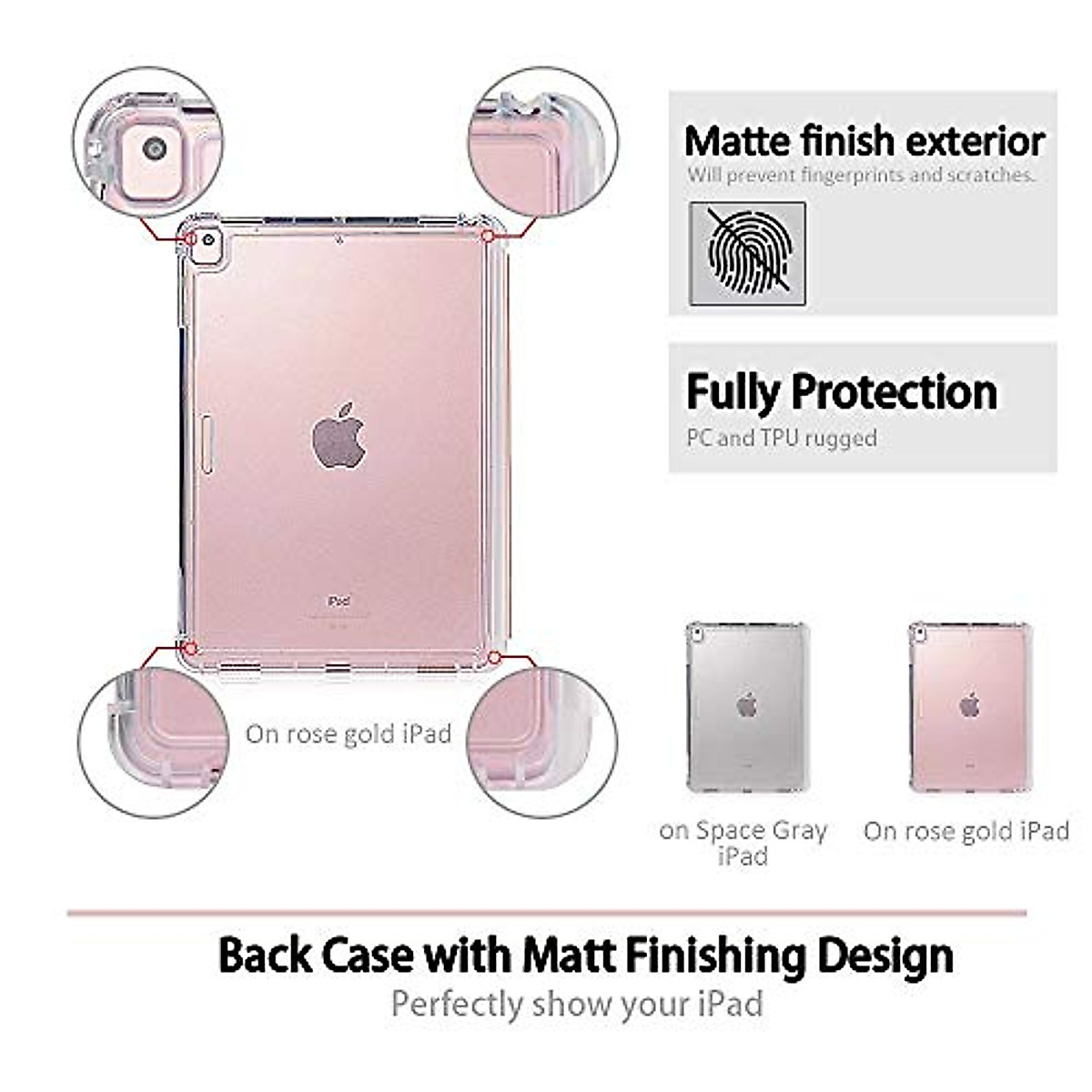 valkit iPad Pro 12.9 Case 2017/2015 (Old Model,1st & 2nd Gen) - iPad Pro 12.9 Inch Cover Smart Folio Stand Protective Translucent Frosted Back Cases with Auto Wake/Sleep, Rose Gold