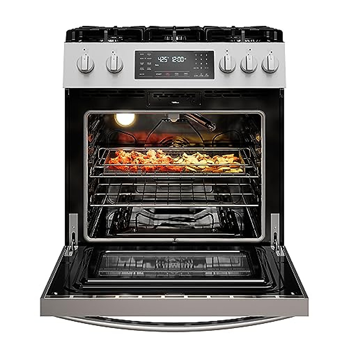 Kenmore Front Control Gas Range Oven with 5 Cooktop Burners, True Convection, Steam and Self Clean, Freestanding Stainless Steel Stove and Oven, 4.8 cu. ft. Capacity