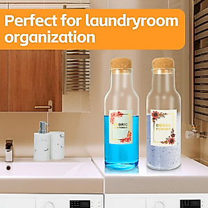 POLRAI 2 Pack Laundry Detergent Dispenser Transparent Laundry Liquid Containers Set Glass Jars Laundry Powder Containers with Lids and Labels for Laundry Room Organization and Storage