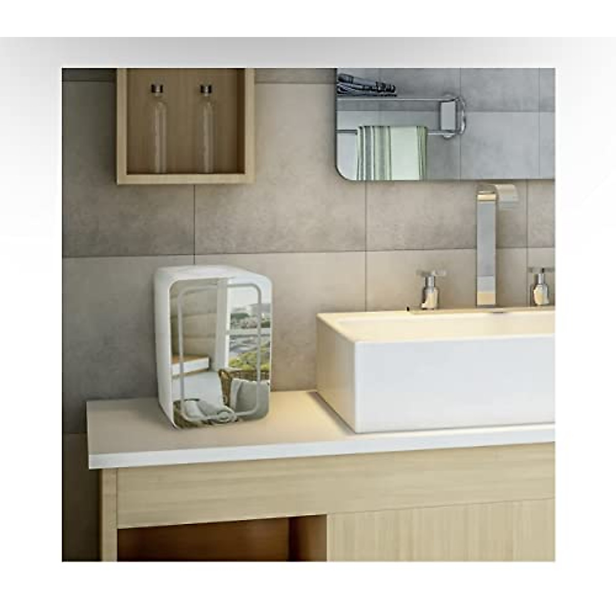 Personal Chiller LED Lighted Mini Fridge with Mirror Door Refrigerator, White