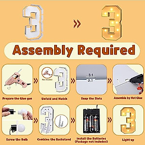 imprsv 3FT Marquee Light Up Numbers, Marquee Numbers for 30th Birthday Decorations Anniversary Party Decor, Mosaic Numbers for Balloons Number 3, Marquee light up letters, Pre-Cut Foam Board Kit