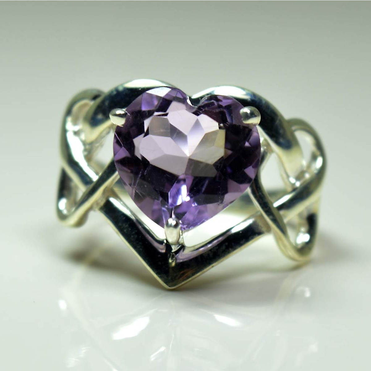 55Carat Natural Amethyst Love Rings for Women Heart Shape 925 Sterling Silver Handmade Jewelry Size 4-13