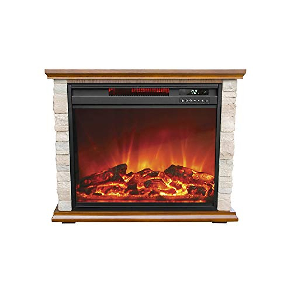 LifeSmart LifePro 1500 Watt Electric Infrared Quartz Fireplace Heater for Indoor Use with 3 Heating Elements and Remote, Faux Stone & Oak Wood