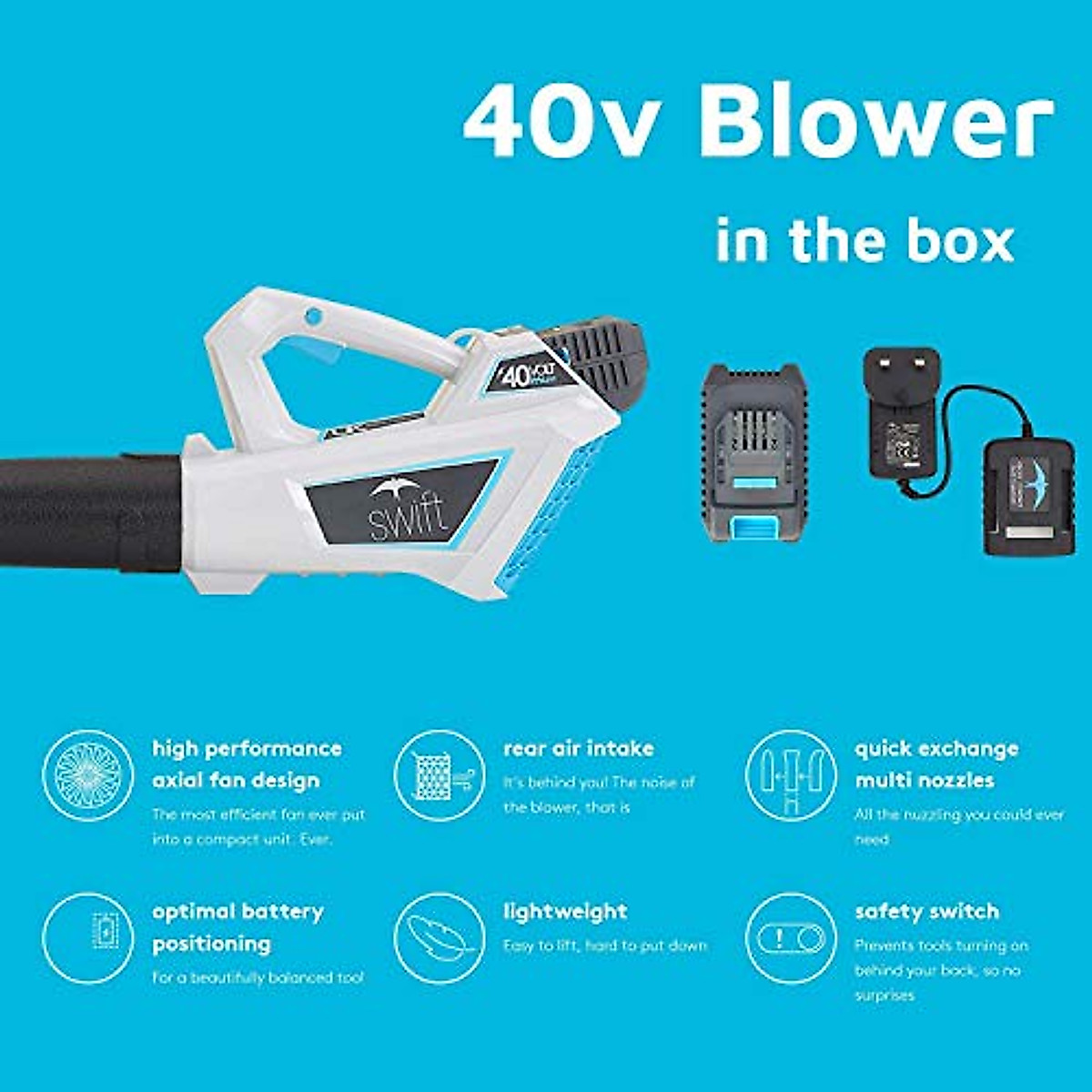 40V Leaf Blower - 120 MPH Cordless Leaf Blower Lightweight Sweeper Blower & Snow Blowing for Patio Lawn Garden with Battery and Charger