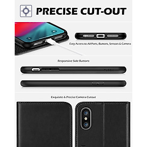 TUCCH Case Wallet for iPhone Xs Max, PU Leather Flip Cover with RFID Blocking Card Slot, Stand [Auto Wake/Sleep] Wireless Charging Shockproof TPU Shell Compatible with iPhone Xs Max 6.5", Black