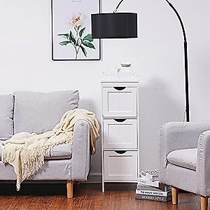Reettic Narrow Bathroom Storage Cabinet with 3 Removable Drawers, DIY, Free Standing Side Storage Organizer for Bedroom, Living Room, Entryway, 11.8" L x 11.8" W x 35" H, White BYSG102W