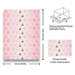 Pink Gift Wrapping Paper, 4 Folded Sheets Kraft Birthday Wrapping Paper Castle Carriage Fairy Tales Princess Magical Gift Wrap Paper 20x28 inch for Girl Women Birthday Party Baby Shower Christmas