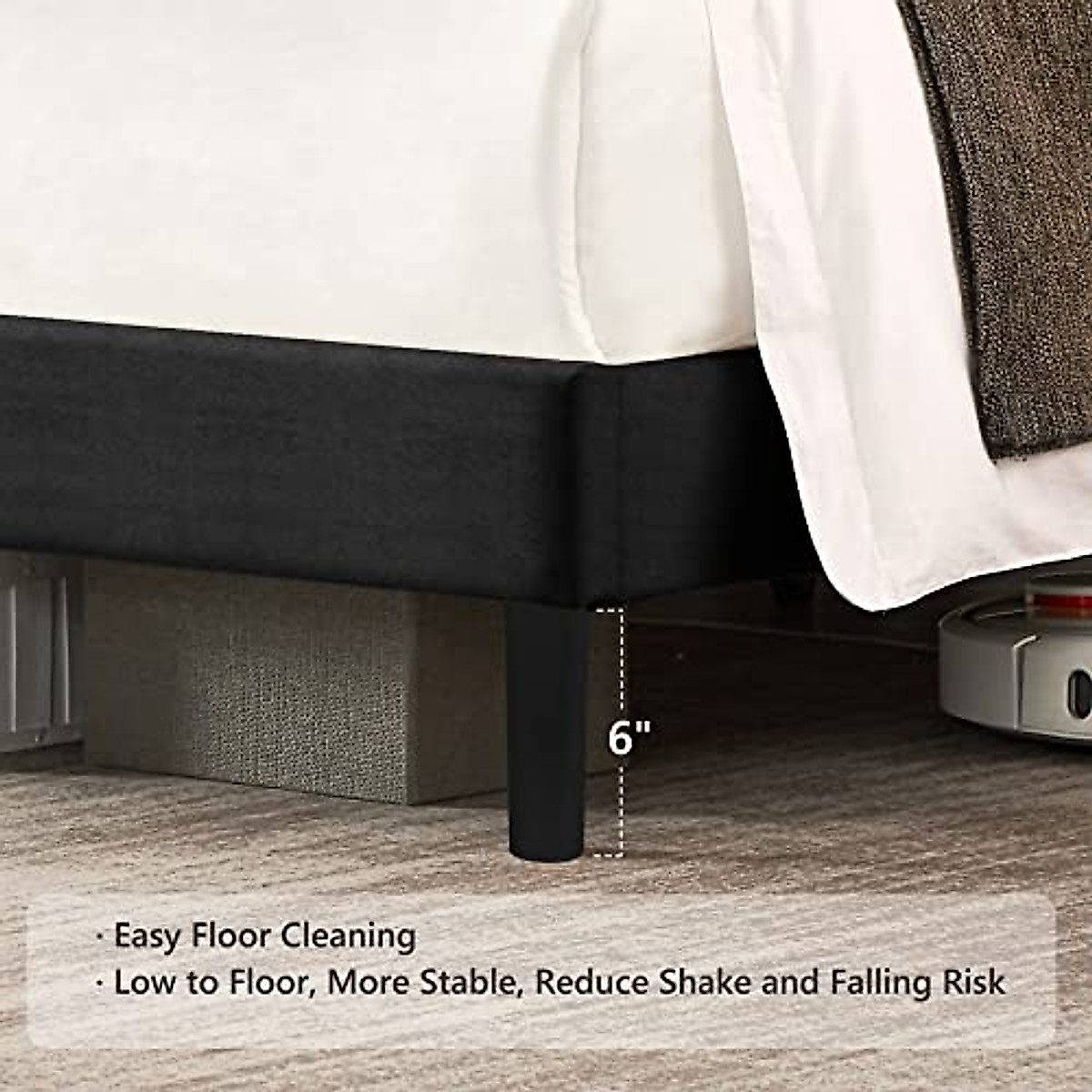 Flolinda King Size Platform Bed Frame with Velvet Upholstered Headboard and Wooden Slats Support, Fully Upholstered Mattress Foundation/No Box Spring Needed/Easy Assembly, Black