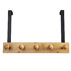 REHETF Over Door Hanger with 4 Wooden Hooks Bamboo Coat Rack for Clothes,Coat,Bag,Robe,Towel,Bedroom,Bathroom,Closet