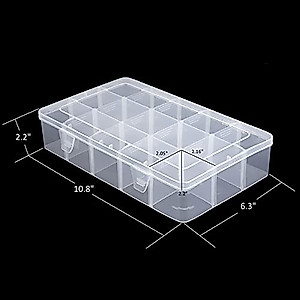 Snowkingdom Large 15 Grid Clear Organizer Box Adjustable Dividers - Plastic Compartment Storage Container for Washi Tapes, Craft, Beads, Jewelry, Small Parts