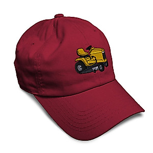 Soft Baseball Cap Riding Lawn Mower B Embroidery Trucks Twill Cotton Dad Hats for Men & Women Burgundy Design Only