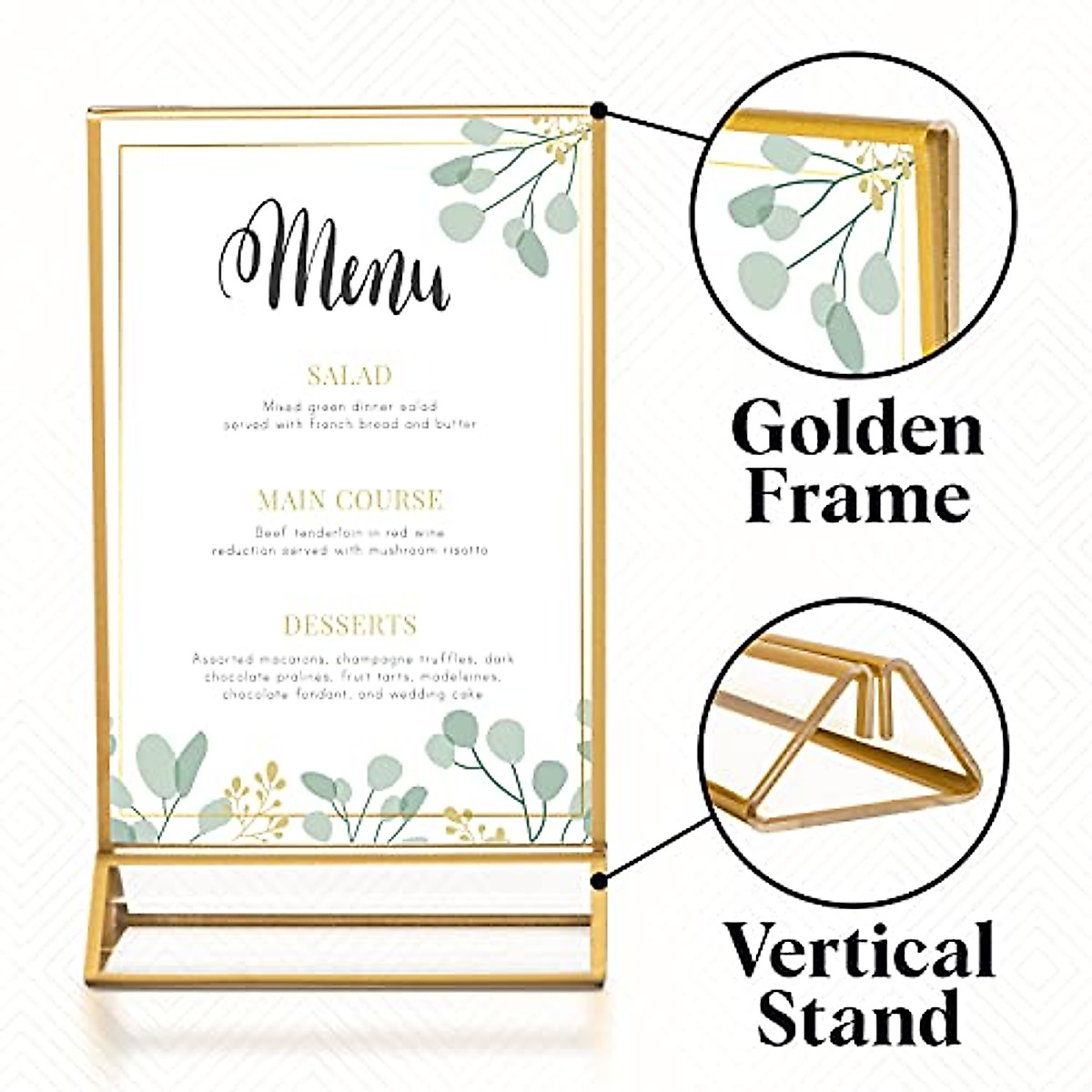 SUPER STAR QUALITY Clear Acrylic 2 Sided Frames with Gold Borders and Vertical Stand (Pack of 12)) | Ideal for Wedding Table Number Holder, Double Sided Sign, Clear Photos, Menu Holders