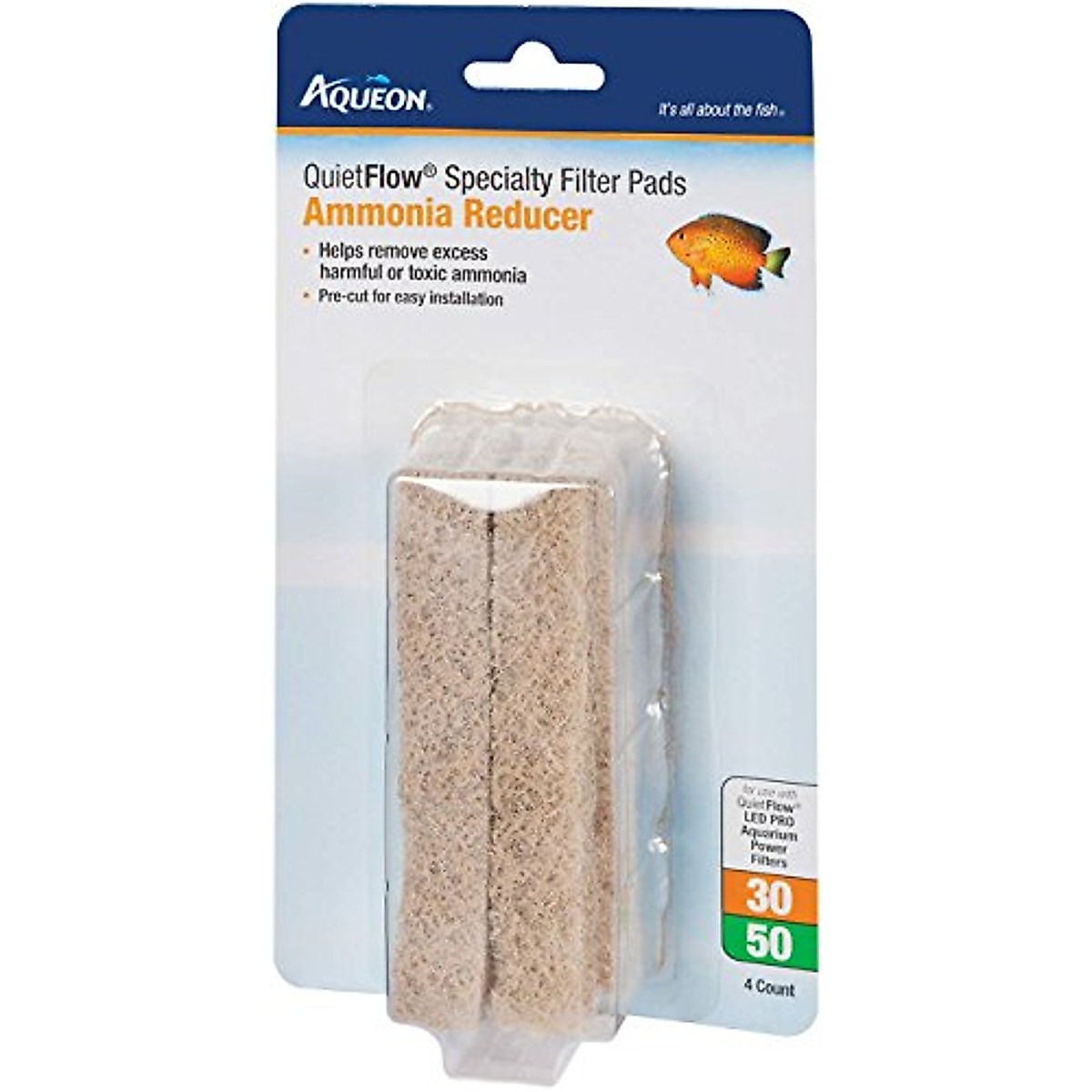 Aqueon QuietFlow Ammonia Reducer 30/50 Specialty Filter Pads, 8ct (2 x 4ct)