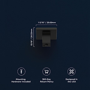 Hickory Hardware 10 Pack of Square Kitchen Cabinet Knobs, Quality Drawer and Dresser Knob, Handle Pulls for Cabinet Doors, Bathroom Drawers, 1-3/16 Inch, Matte Black