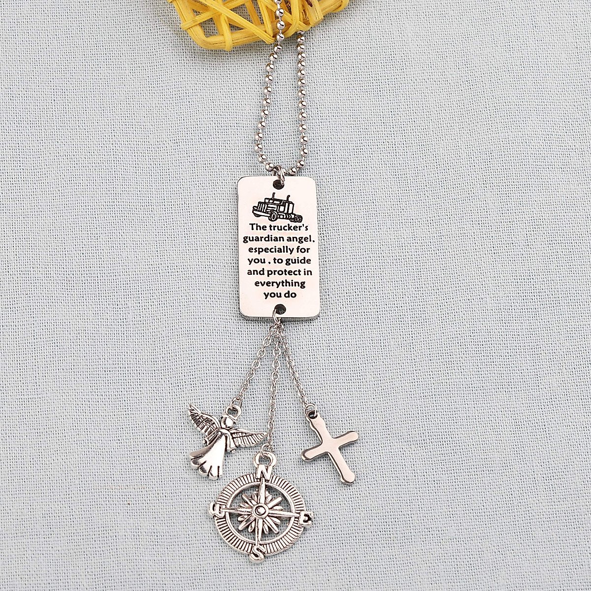 BEKECH Trucker Guardian Angel Car Charm Trucker’s Prayer Car Hanging Ornament Guardian Angel to Guide and Protect in Everything You Do Car Rear View Mirror Charm Truck Diver Gift(Silver)