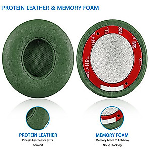 Solo 2/3 Wireless Earpads - JECOBB Replacement Ear Cushion Pads with Protein Leather and Memory Foam for Beats Solo 2.0/3.0 Wireless On Ear Headphones ONLY (Turf Green)