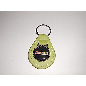 1965 1966 1967 1968 OLDS 442 4-4-2 TRI COLOR LOGO LEATHER KEYCHAIN - LIME GREEN