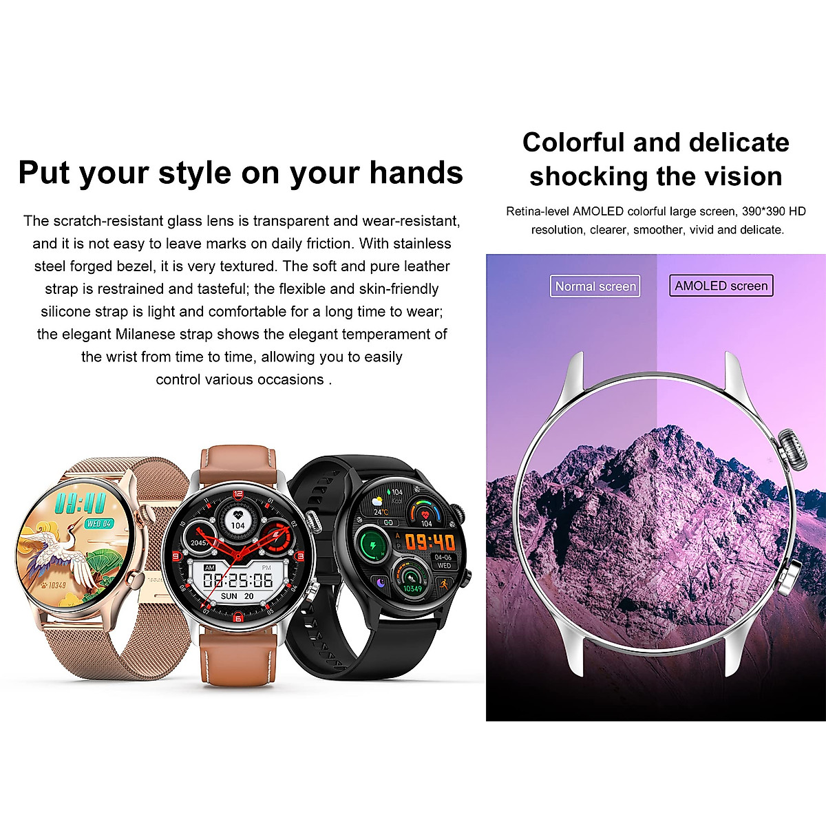 HANDA HK8 Pro Smart Watch for Men Women, Fitness Tracker Smartwatch with Always-on AMOLED Screen Heart Rate Sleep Monitor Pedometer Bluetooth Call IP68 Waterproof Activity Tracker (Silver), 1.36 inch