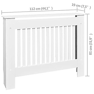 vidaXL Radiator Cover Heating Cabinet White 44" Wall Cupboard Shelf MDF Matte