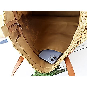 Straw Bag for Women Woven Beach Structured Tote Handmade Crochet Carteras De Mujer Summer Shoulder Bohemian Hobo Pom Travel