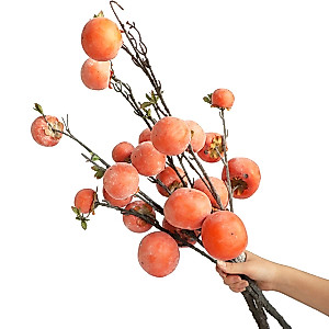 Junzixiao Artificial Persimmon Tree Branches Fake Fruit Home Wedding Decor Artificial Flowers Garden Hotel Office Home Farmhouse Decor One Branch per Pack (Orange, 35.43)