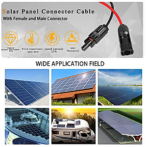 QIANRENON Solar Panel Connector Cable 12AWG Solar Panel Connector to Battery Clip Extension Cable Alligator Clip to Male & Female Solar Connectors Cable with 25A Fuse 1.5m/4.9ft