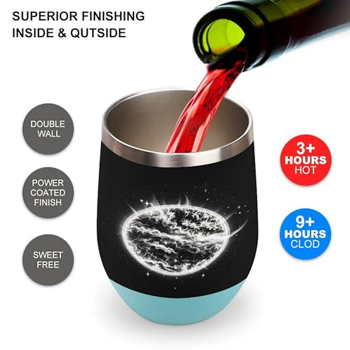 OPTKSNCU 304 Stainless Steel Insulated Cup with Lid, Black And White Sun And Moon Print Durable, And Easy to Clean – Ideal for Home, Office, And Gift Giving