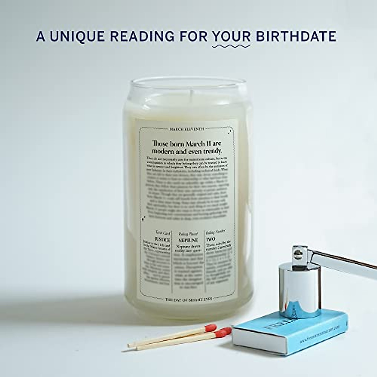 Birthdate Candles, March 11 - Pisces Zodiac Scented Candles Birthday Gift - Jasmine, Cedarwood & Thyme Scent - All-Natural Soy & Coconut Wax, 60-80 Hour Burn Time - Made in USA