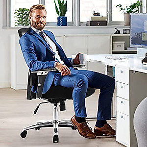 Big and Tall Office Chair 500lbs, Heavy Duty Ergonomic Mesh Chair, Computer Executive Desk Chair with Wide Thick Seat, 4D Armrests, Adjustable Lumbar Support and Tilt-Black