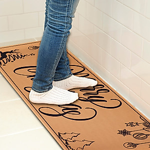 chiazllta Merry Christmas Kitchen Rugs Set of 2, Xmas Tree Reindeer Floor Rugs and Mats Happy New Year Christmas Decorations for Home Kitchen,15.7 x 23.6 and 15.7 x 47 inch