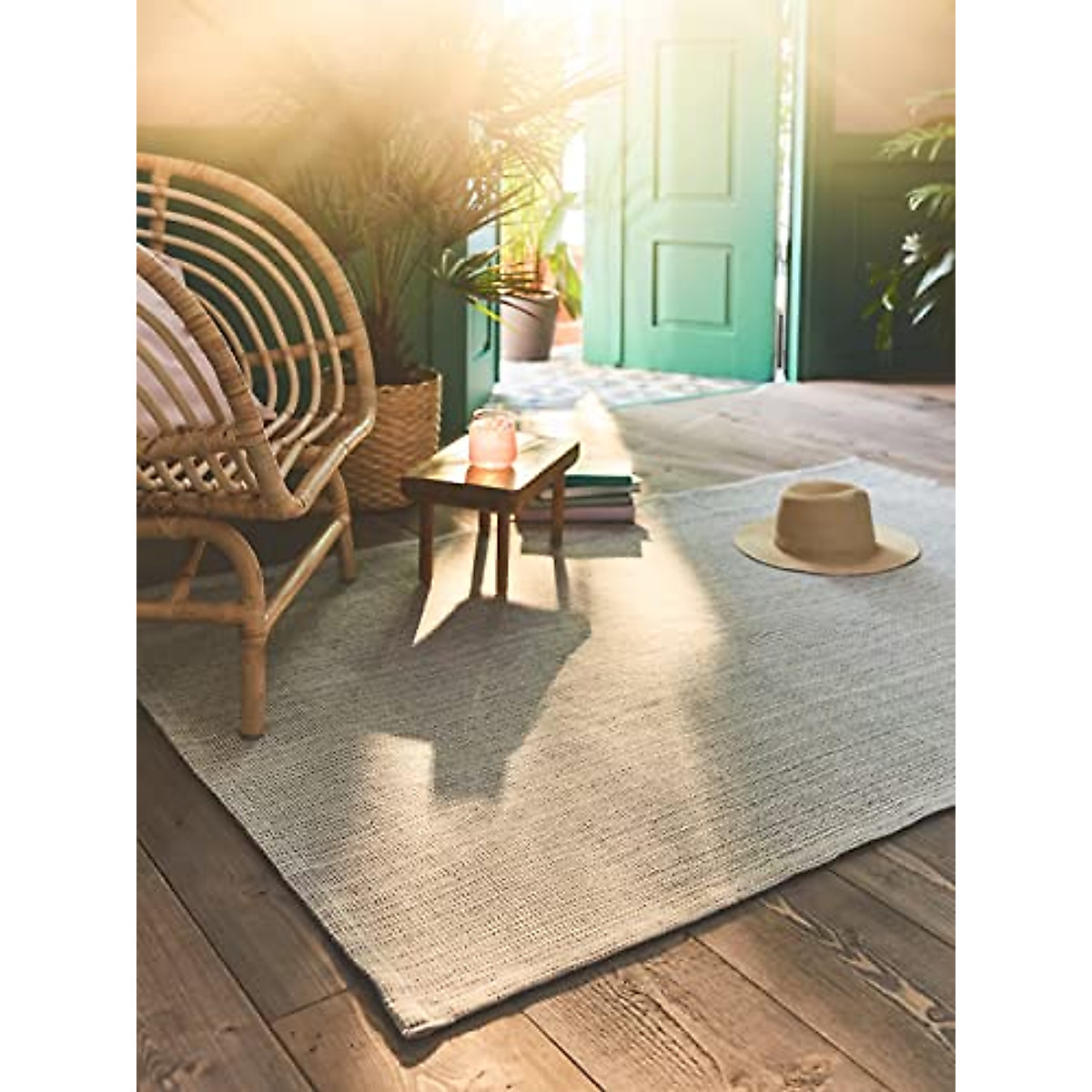 Large Flatweave Tiphede Rug, Scandi/Jute Style Hardwearing Living Room Décor, Off White/Black Weave Pattern Cotton - 3'11" x 5'11" / 120 x 180 cm