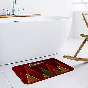 Door Mat Red Yellow Green Trees Memory Foam Cushioned Kitchen Rug, 16x24 Inch Water Absorbent Soft Touch Standing Mat for Bathroom, Office, Sink, Laundry, Home Merry Christmas Snowflakes