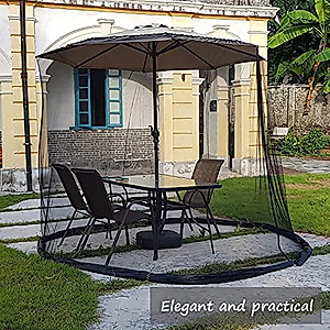 NC Umbrella Screen 10ft Patio Umbrella Mosquito Nets with Double Zipper Door Adjustable Top Drawstring Outdoor Umbrella Table Screen Fits FT Umbrella Bug Screen for Garden(Black)