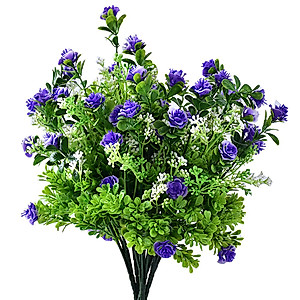 BSNOW Artificial Flowers 6 Bundles Outdoor Fake Flowers for Decoration UV Resistant No Fade Faux Plastic Plants Garden Porch Window Box Décor (Blue)