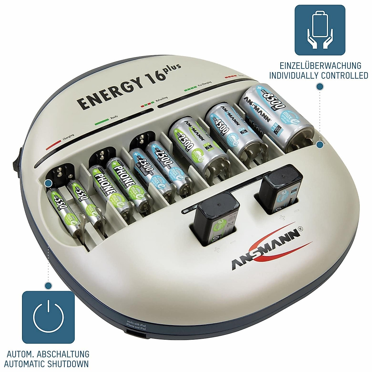 Ansmann 5207123/US Energy 16 Plus Battery Charger Maintenance Device