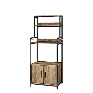 URKNO Kitchen Baker's Rack with Hutch and Storage Cabinet, 4-Tier Industrial Kitchen Microwave Oven Stand with 6 S-Hooks, Free Standing Kitchen Pantry Cabinets, Easy Assembly, Rustic Brown