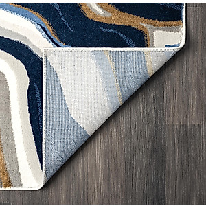 Abani Regal Collection Area Rug - Blue/Grey Abstract Wavy Design -4' x 6' - Easy to Clean - Durable for Kids and Pets - Non-Shedding - Medium Pile - Soft Feel - for Living Room, Bedroom & Office