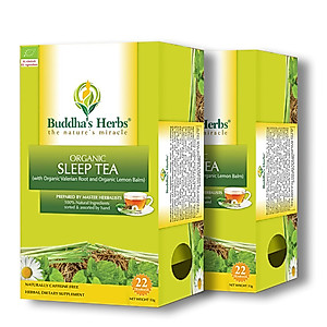 Organic Sleep and Relaxation tea, Infused with Valerian Root, Lemon Balm, and Chamomile, No Caffeine Dietary Supplement, Pack of 2, 44 Tea Bags