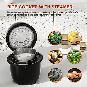 Rice Cooker Small Low Carb, YOKEKON 3-cup (uncooked) Rice Cooker with Stainless Steel Steamer, 8-in-1 Rice Maker, Delay Timer and Auto Keep Warm Feature, Sushi, Risitto, Steamer, Cake, Black