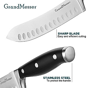 GrandMesser Butcher Knife, 7 inch Bullnose Knife, High Carbon German Stainless Steel Forging Meat Knife, Ergonomic ABS Handle Triple-riveted, with Gift Box and Knife Sharpener