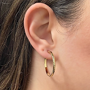 Italian 14k Yellow Gold Bamboo 2.8mm 1" Diameter Round Hoop Earrings 1.7 grams