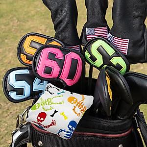 Funny Skeleton Man Golf Square Mallet Putter Cover, Mallet Headcover with Magnetic Closure - 3 Colors Options - Black/Red/White Golf Putter Head Cover (White Base)