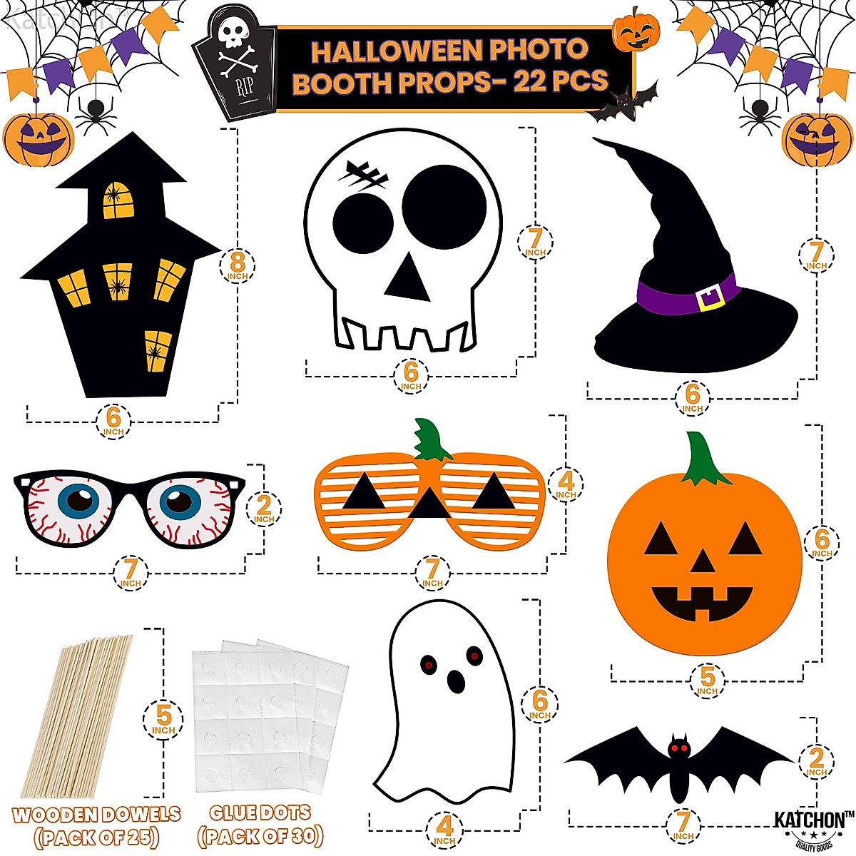 KatchOn, Scary Halloween Photo Booth Props - Large, Pack of 22 | Hocus Pocus Halloween Photo Props for Photoshoot | Halloween Selfie Props | Halloween Picture Props for Halloween Party Decorations
