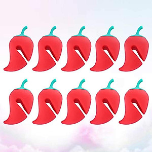 Hemoton Pot Lid Holder, 10pcs Chili Shape Spill-Proof Silicone Lid Lifters for Soup Pot, Lid Lifter for Pots and Pans Lid Stand Heat Resistant Holder, Pot Lid Lifts, Kitchen Tools Preventer